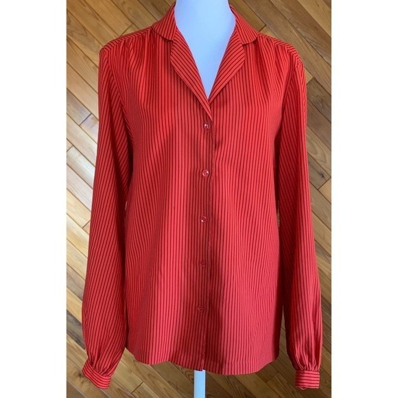 Sears | Tops | Vintage 7s Red Pinstripe Blouse | Poshmark